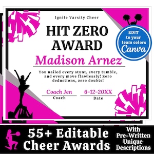 Editable Cheerleading Award Certificates Cheer Team Awards Cheerleading ...