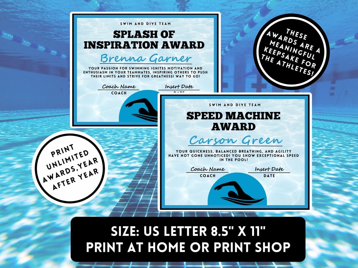 Swimming Award Certificate Editable Swimming Award Ceremony Printable ...
