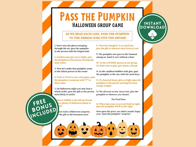 Pass the Pumpkin Game Halloween Printable Left Right Game Halloween ...