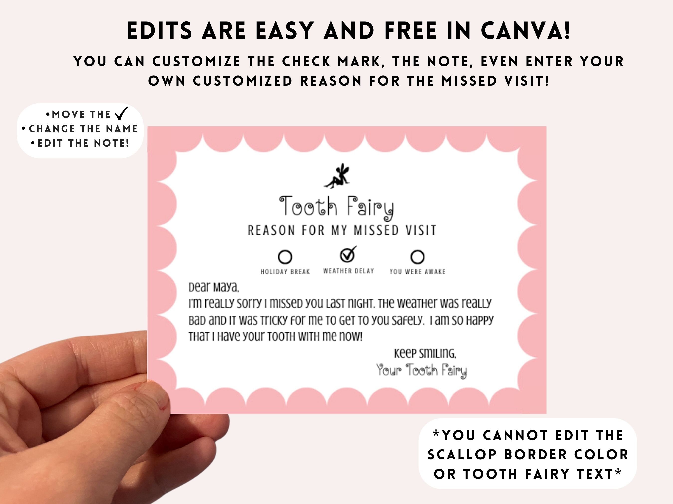 Tooth Fairy Letter for Missed Visit, Tooth Fairy Forgot, Editable Tooth ...