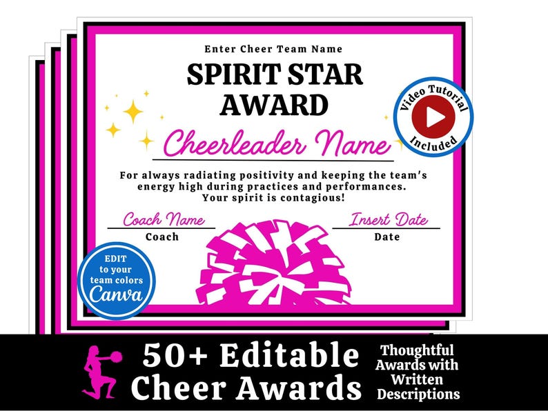 Editable Cheerleading Award Certificates Cheer Team Awards Cheerleading ...