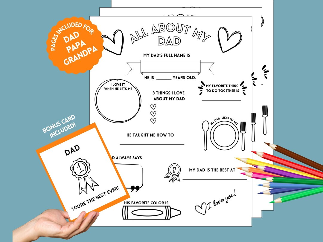 All About My Dad Happy Fathers Day Gift for Fathers Printable Activity ...