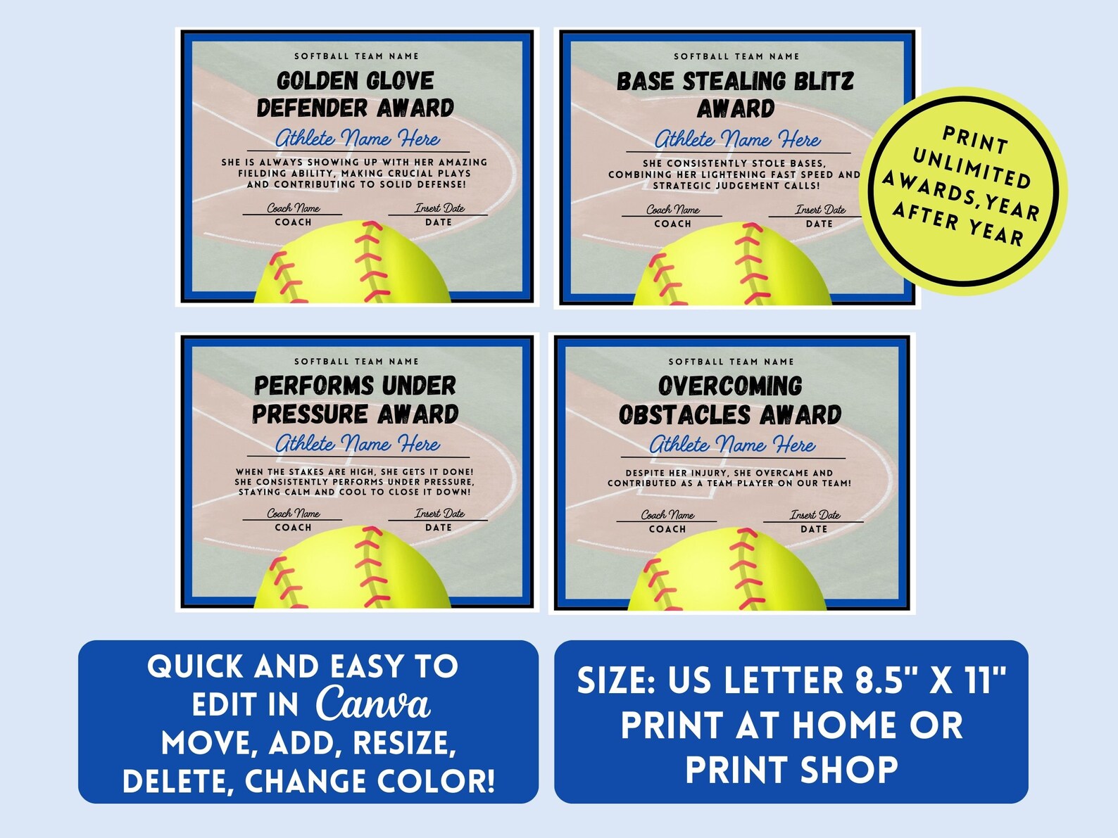 Editable Softball Award Certificate Template Softball Team Award ...