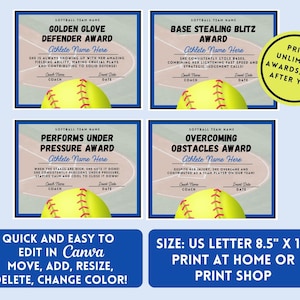 Editable Softball Award Certificate Template Softball Team Award ...