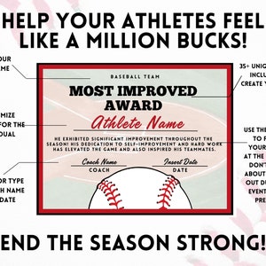 Baseball Award Certificate Editable Award Ceremony Printable End of ...