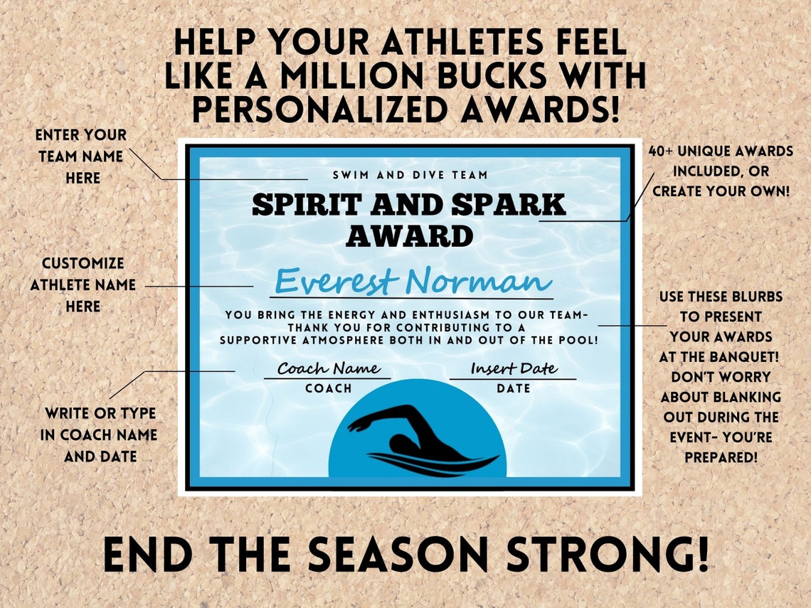 Swimming Award Certificate Editable Swimming Award Ceremony Printable ...