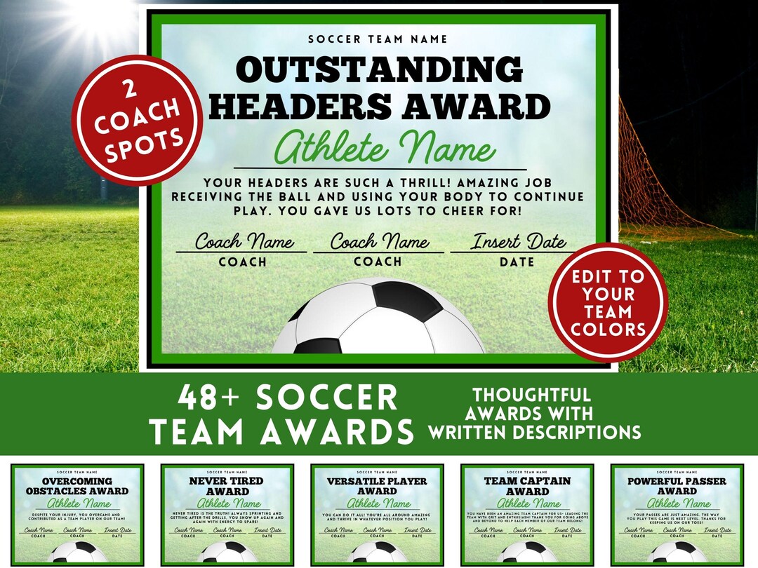 Soccer Award Certificate Editable Soccer Team Awards Ceremony Printable ...