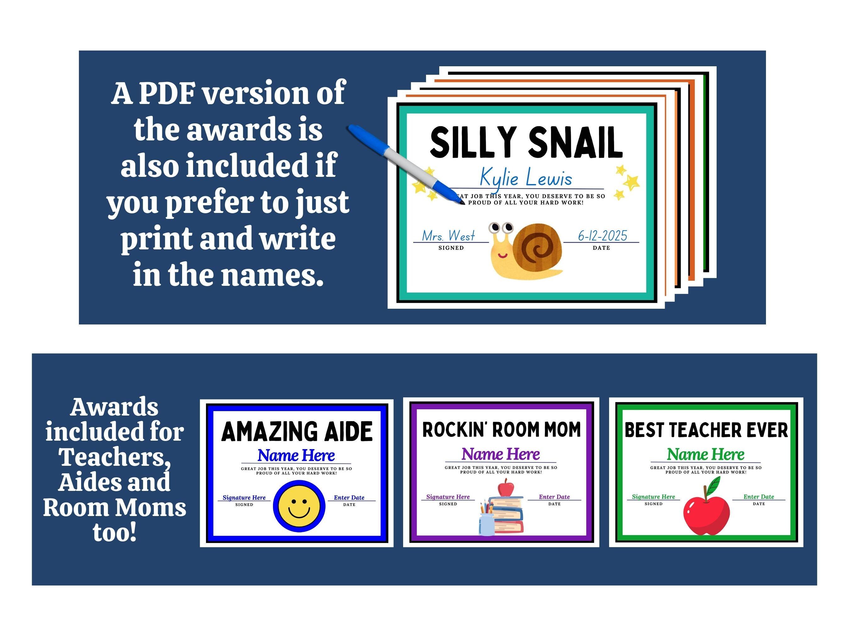 Editable Preschool Graduation Awards, Printable End of Year ...