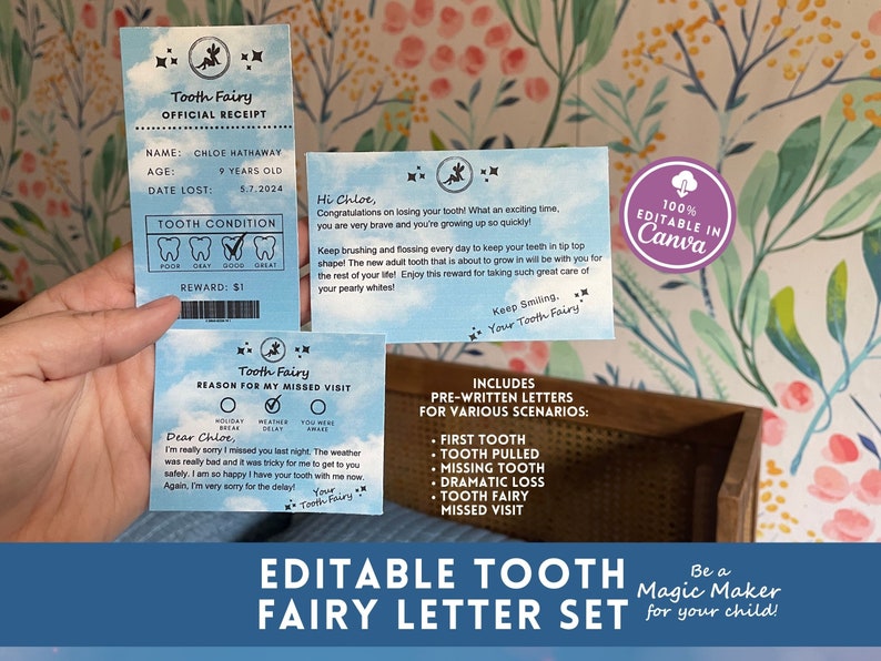 Editable Mini Tooth Fairy Letter Set, Printable Tooth Fairy Receipt ...