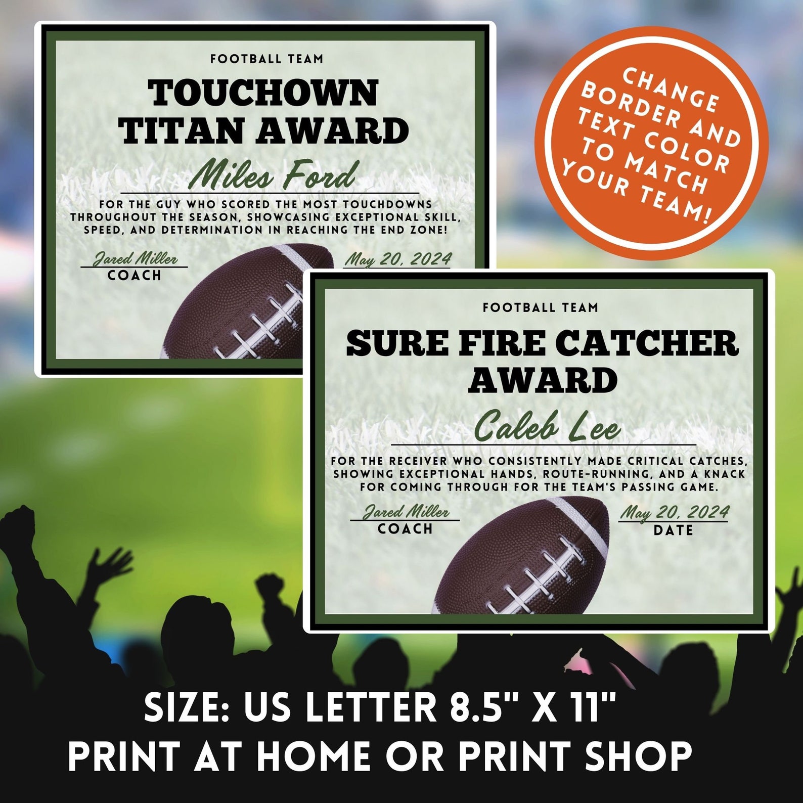 Football Award Certificate Editable Award Ceremony Certificate ...