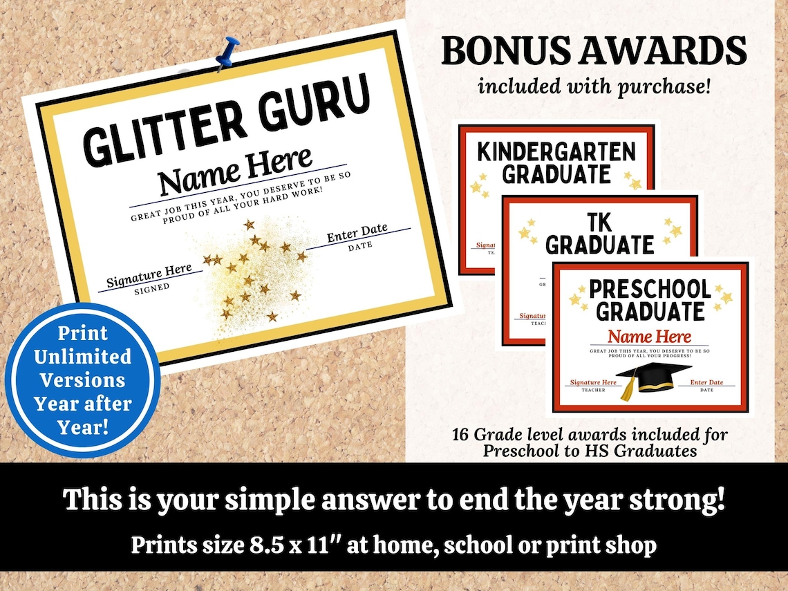 Funny Classroom Award Certificates Editable in Canva, End of School ...