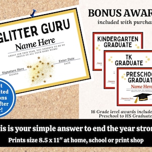 Funny Classroom Award Certificates Editable in Canva, End of School ...