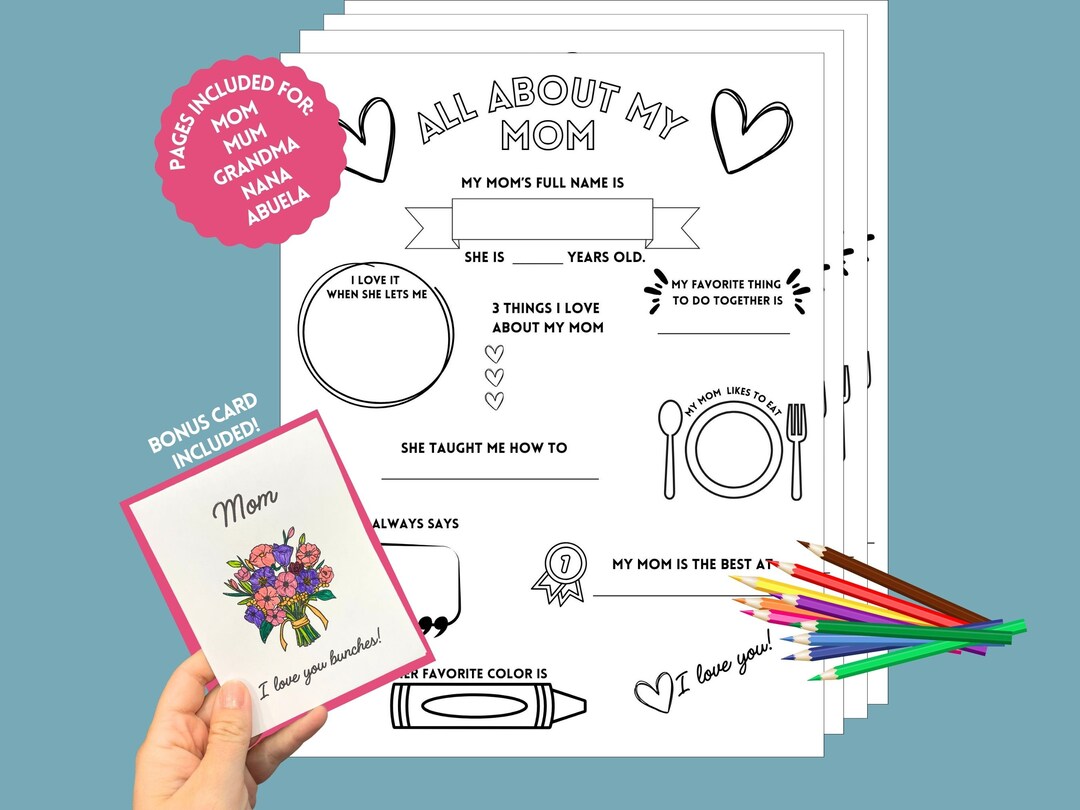 All About My Mom Happy Mothers Day Gift for Mom Mothers Day Printable ...