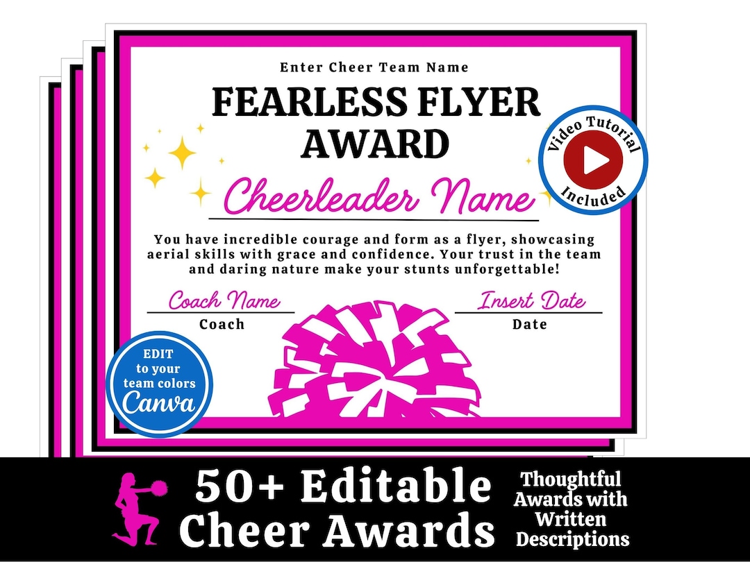 Editable Cheerleading Award Certificates Cheer Team Awards Cheerleading ...