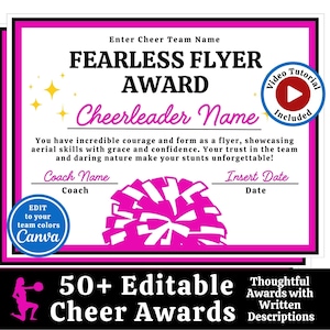 Editable Cheerleading Award Certificates Cheer Team Awards Cheerleading ...