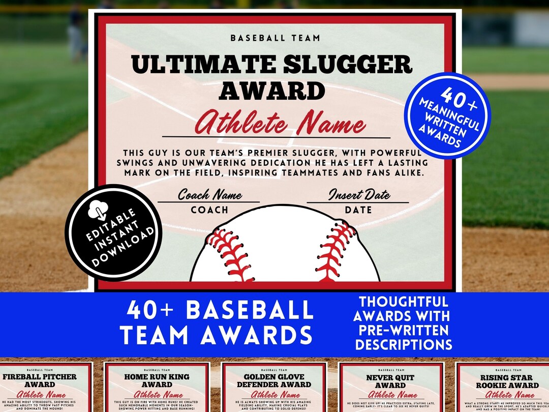 Baseball Award Certificate Editable Award Ceremony Printable End of ...