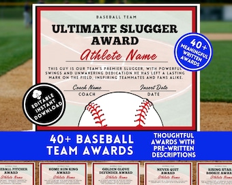End of Season Baseball Award, Editable Baseball Award Certificates ...