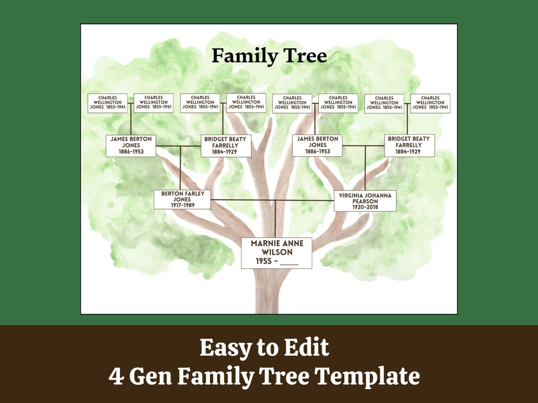 Editable Family Tree Template 4 Generation, Family Tree Chart ...