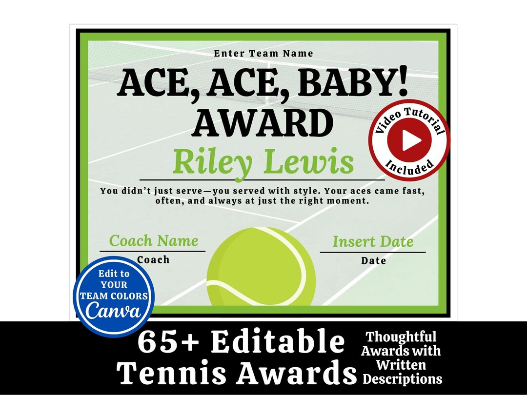 Editable Tennis Award Certificates, End of Season Tennis Team Awards ...