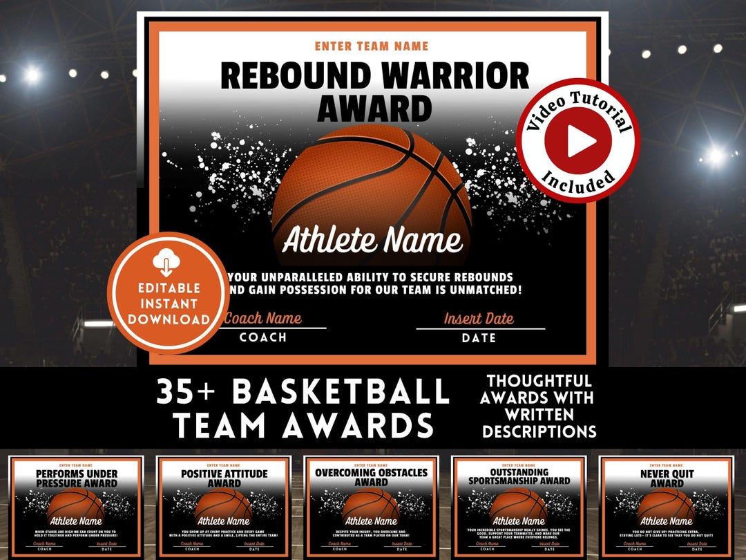 Basketball Award Certificate Editable Award Ceremony Printable End of ...