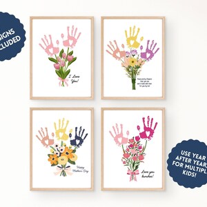Flower Handprint Craft Art Printable for Mom Grandma Handprint Gift ...