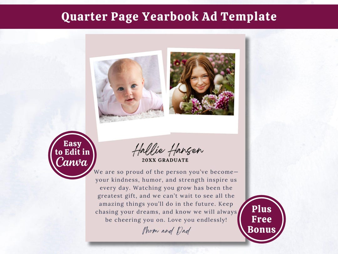Yearbook Ad Template Quarter Page Senior Yearbook Template Senior ...