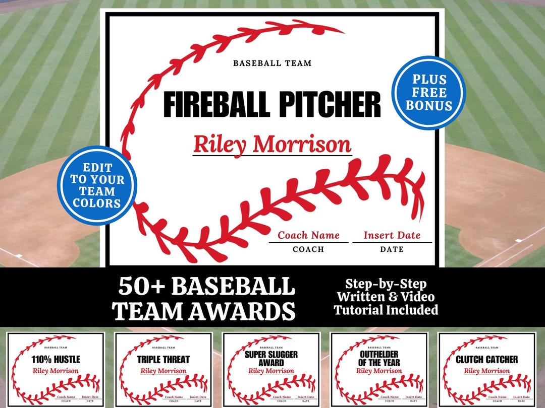 Editable Baseball Award Certificates, Baseball Team Awards, Baseball ...