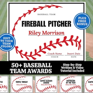Editable Baseball Award Certificates, Baseball Team Awards, Baseball ...