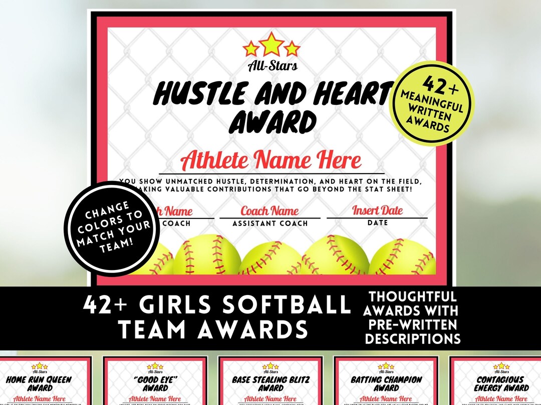 Editable Softball Award Certificate Template Softball Team Award ...