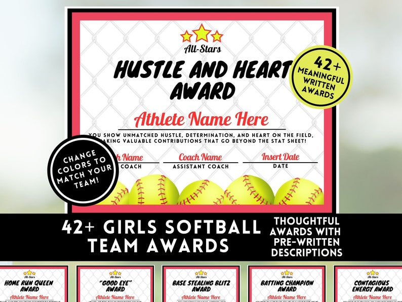 Editable Softball Award Certificate Template Softball Team Award ...