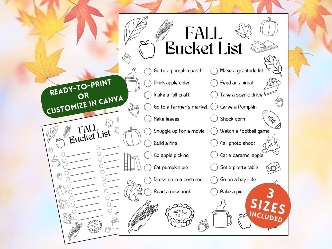 Fall Bucket List Printable Editable Autumn Bucket List Template 2024 ...