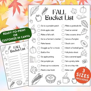 Fall Bucket List Printable Editable Autumn Bucket List Template 2024 ...