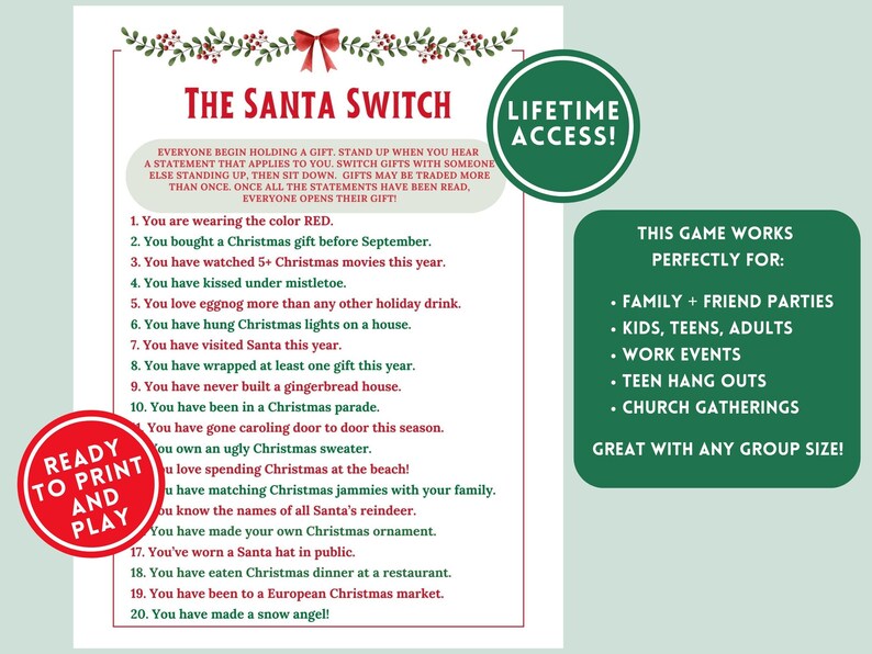 Santa Switch Christmas Party Games White Elephant Gift Exchange ...