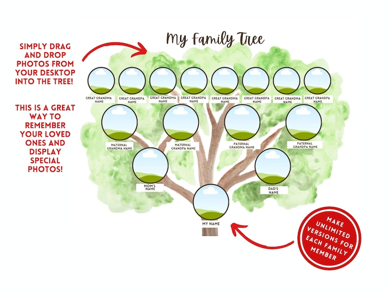 Family Tree Template Editable Canva Tree of Life Family Reunion Favors ...