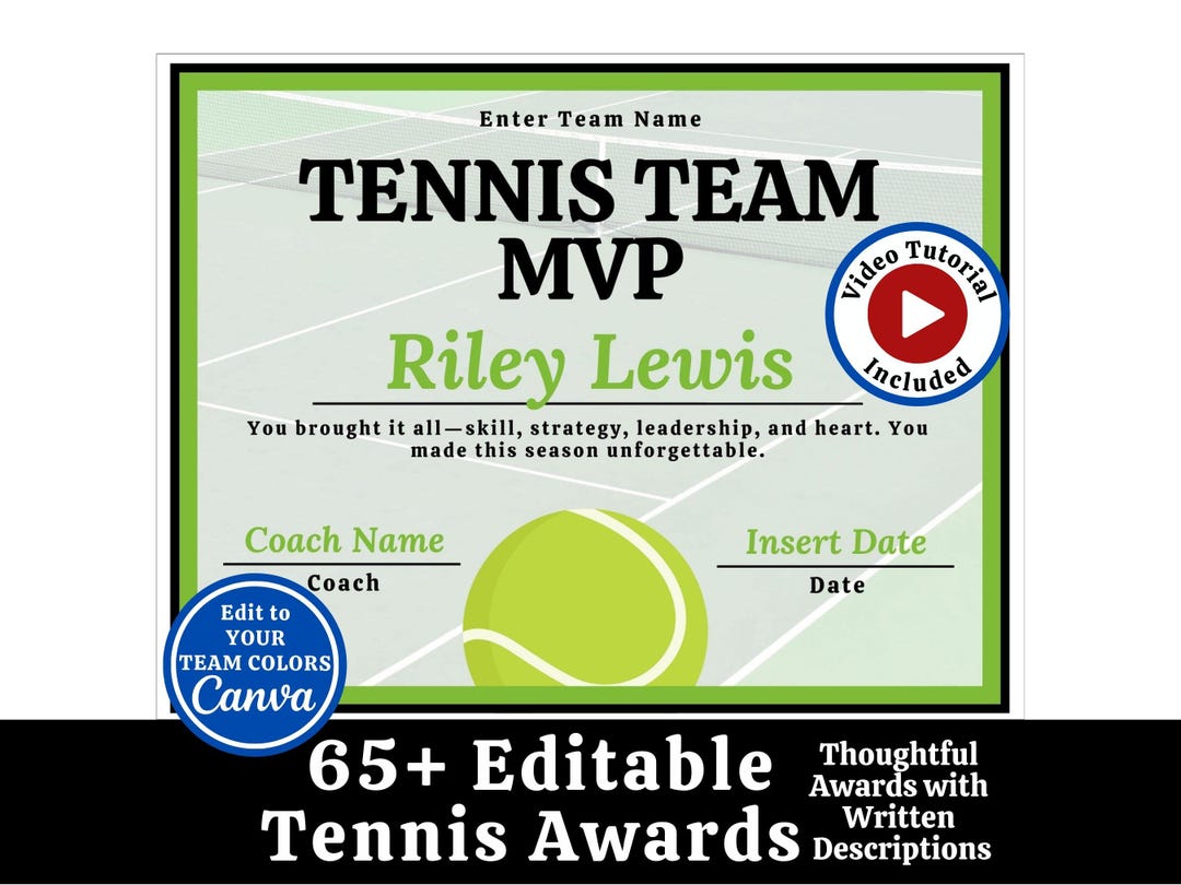 Editable Tennis Award Certificates, End of Season Tennis Team Awards ...
