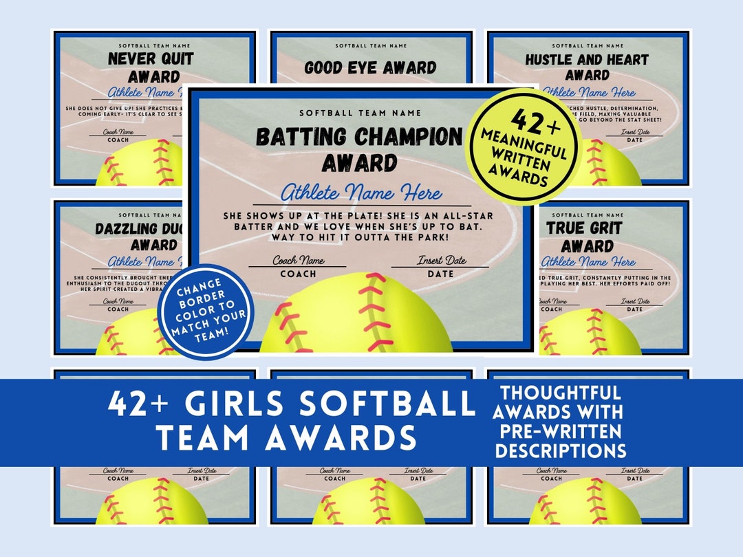 Softball Award Certificate Editable Award Ceremony Printable End of ...