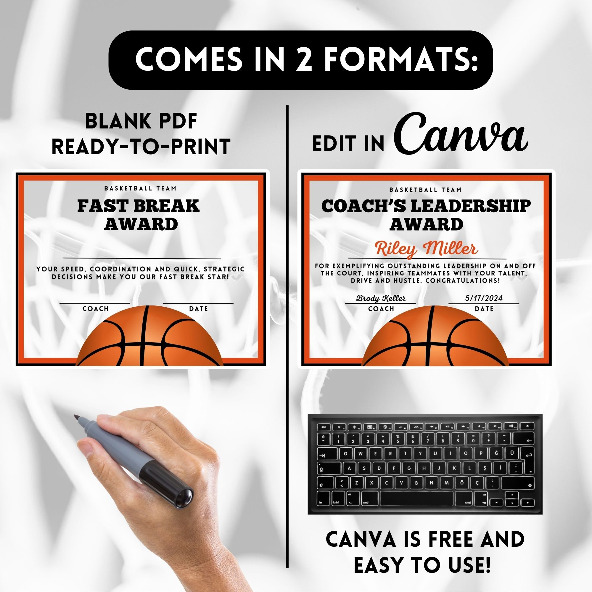 Basketball Award Certificate Editable Award Ceremony Printable End of ...