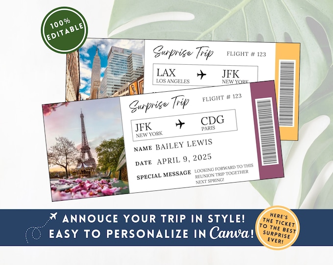 Editable Travel Ticket Template, DIY Airplane Ticket, Custom Airline ...