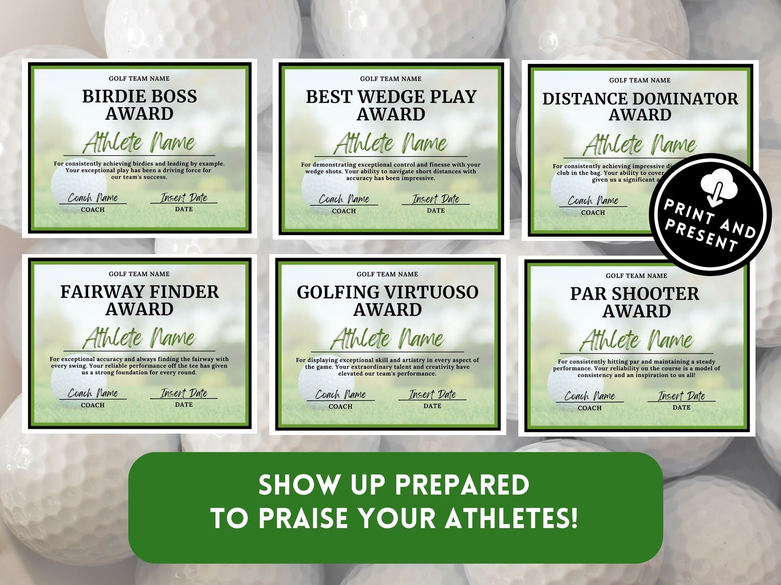 Golf Award Certificate Editable Award Ceremony Printable End of Season ...
