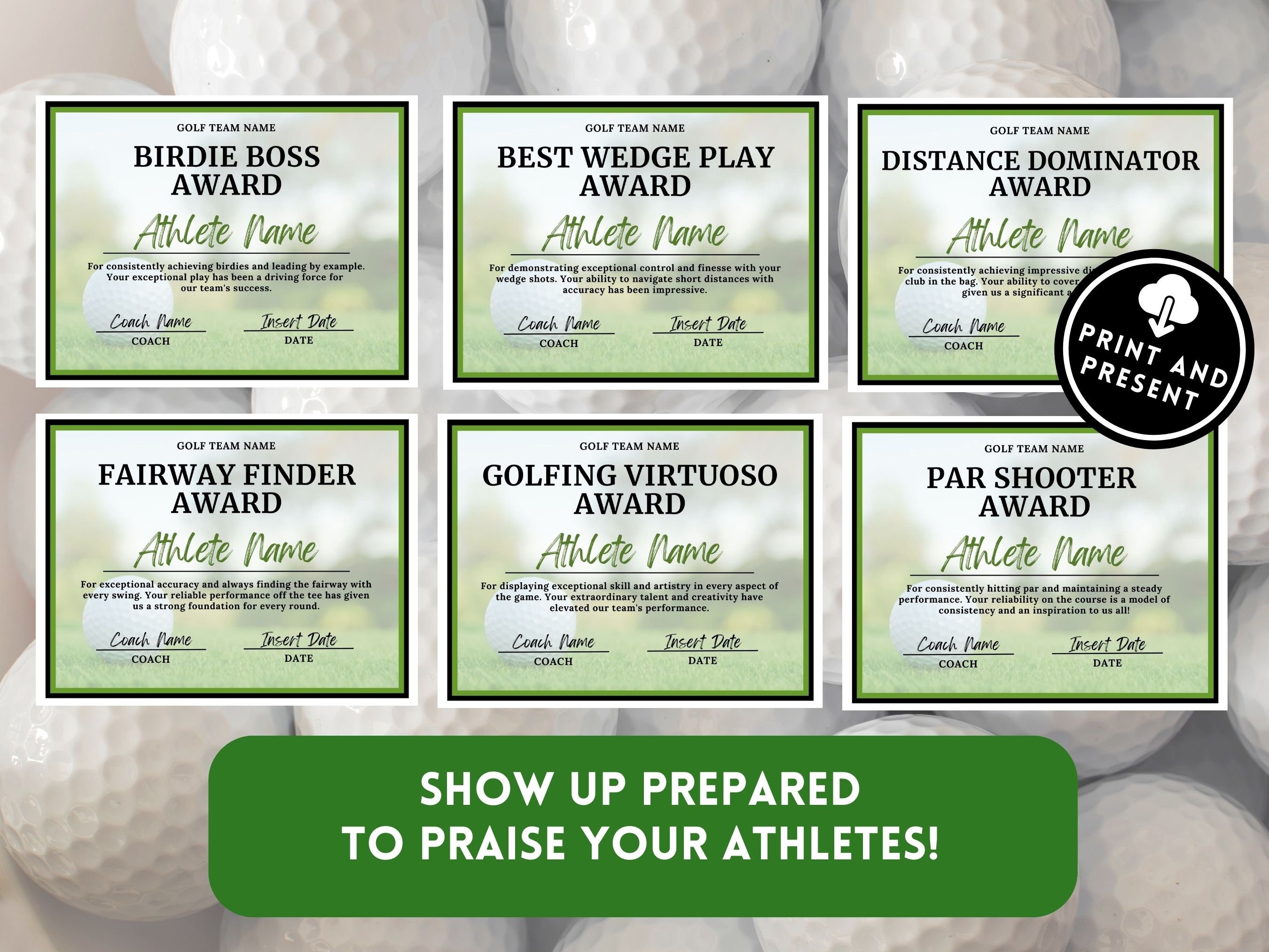 Golf Award Certificate Editable Award Ceremony Printable End of Season ...