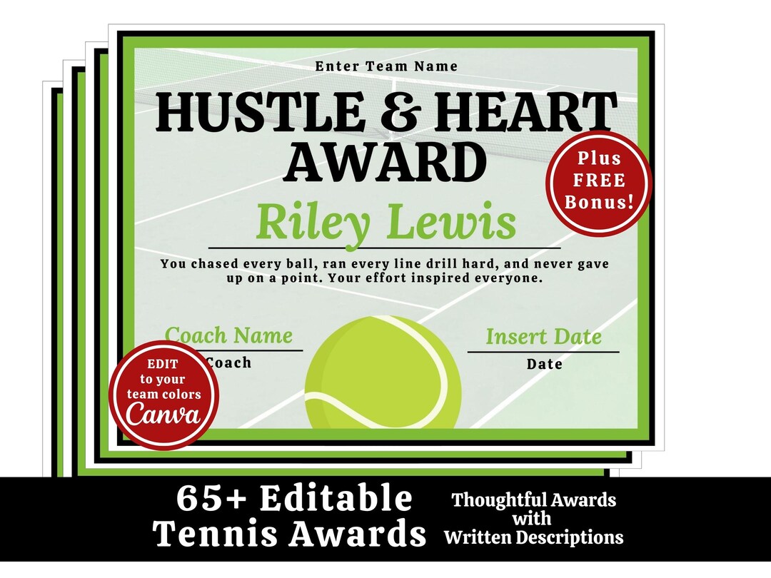 Editable Tennis Award Certificates, End of Season Tennis Team Awards ...