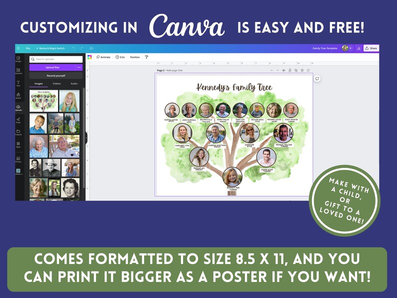 Family Tree Template Editable Canva Tree of Life Family Reunion Favors ...