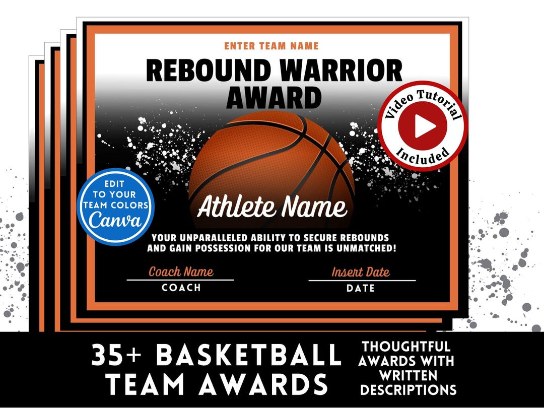 Basketball Award Certificate Editable Award Ceremony Printable End of ...