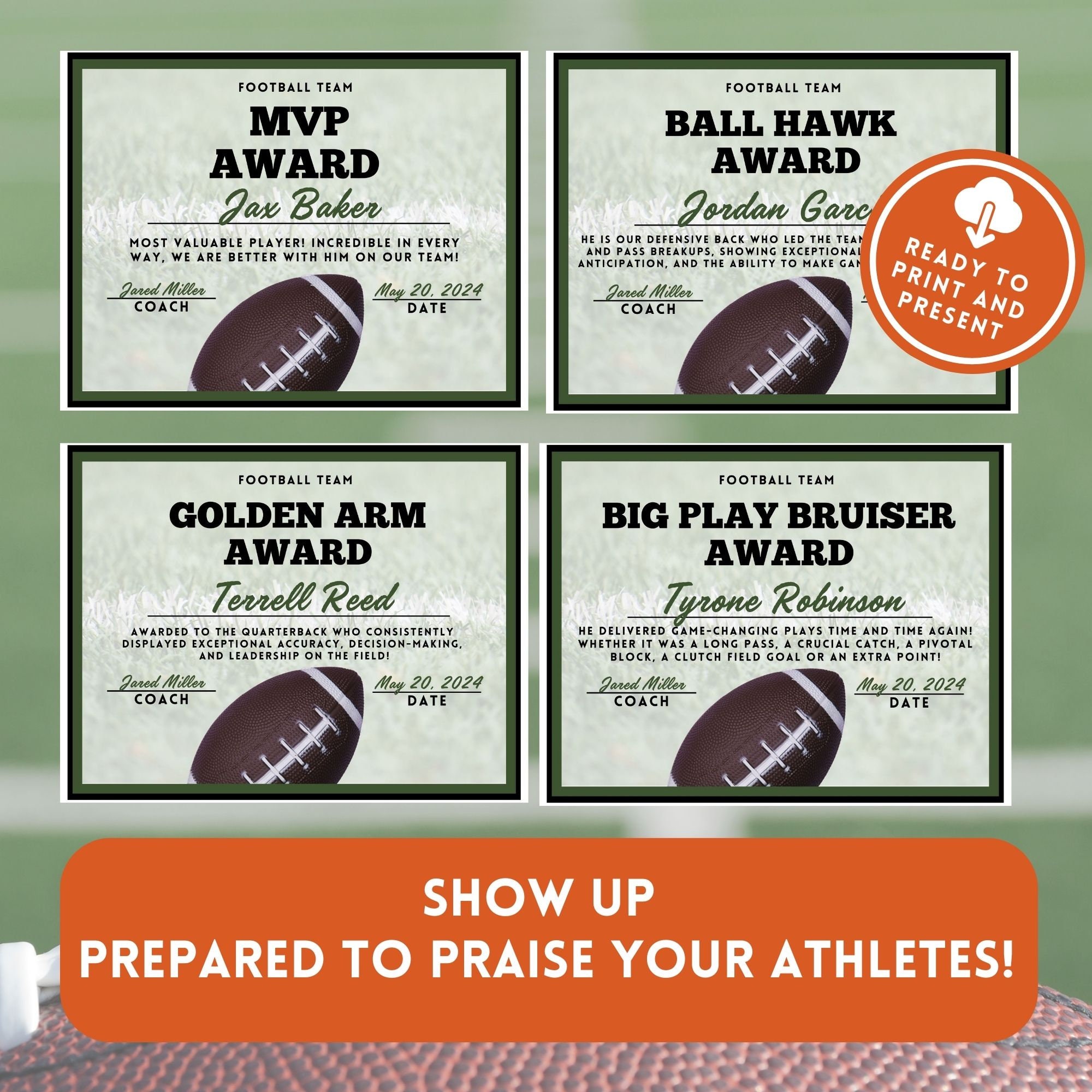 Football Award Certificate Editable Award Ceremony Certificate ...