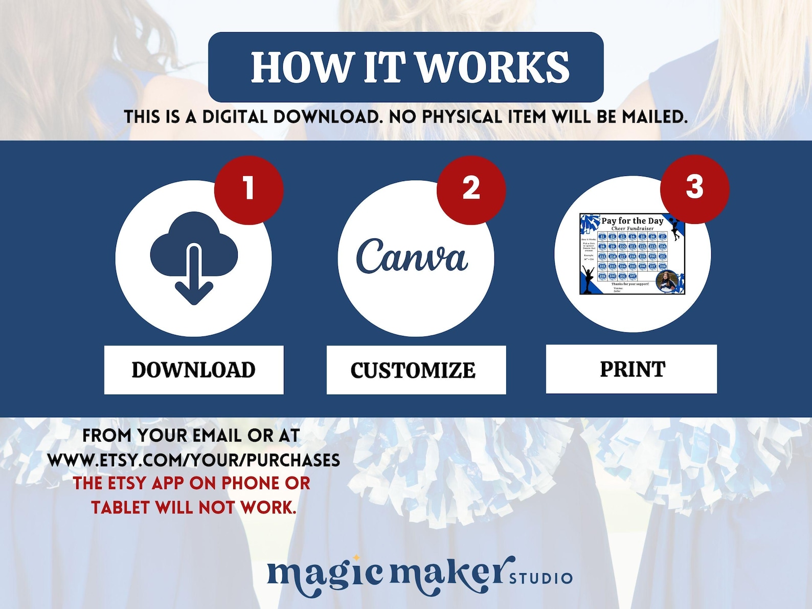 Cheer Fundraiser Calendar Template, Editable Pay for the Day, Pick a ...