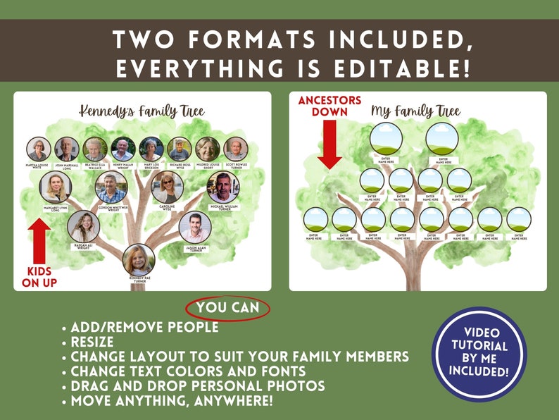 Family Tree Template Editable Canva Tree of Life Family Reunion Favors ...