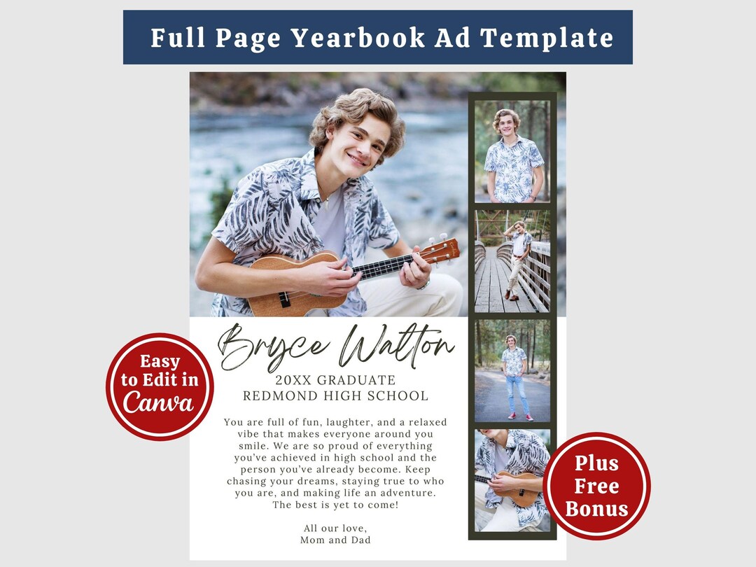Yearbook Ad Template Senior Salute Full Page Template Canva Boy Girl ...