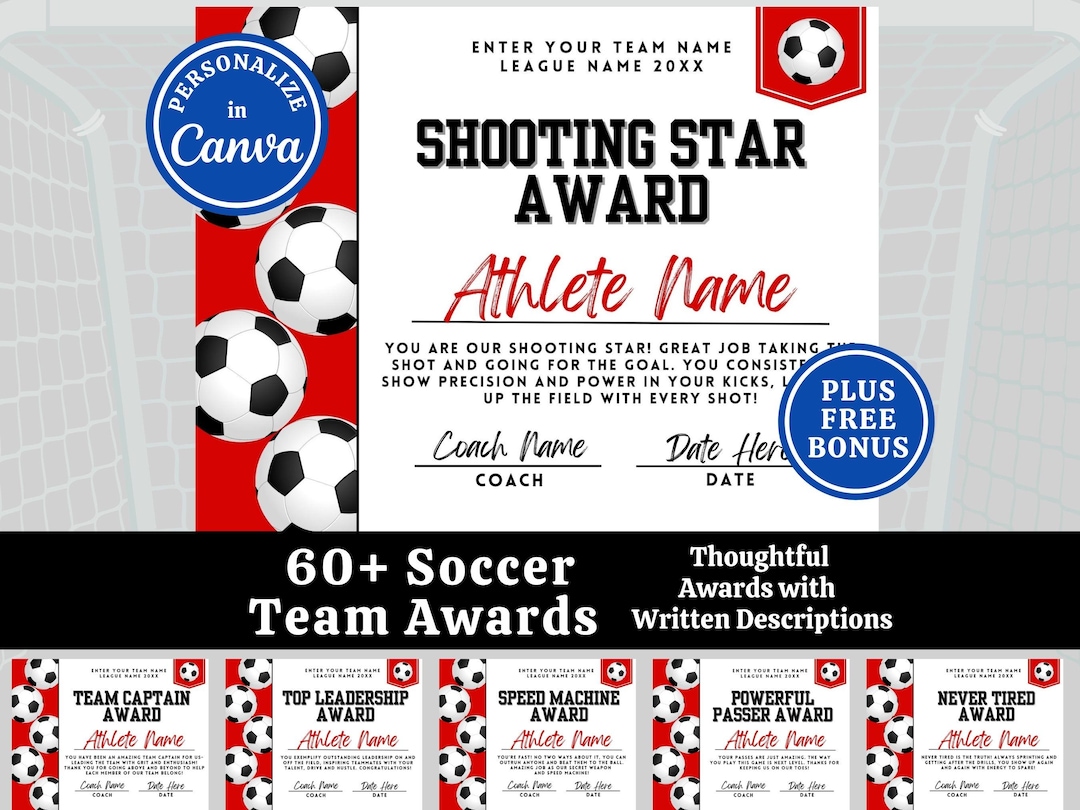 Soccer Award Certificates, Award Ceremony Certificates Editable Soccer ...