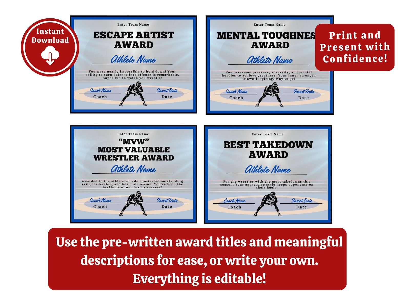 Editable Wrestling Award Certificates End of Season Wrestling Banquet ...
