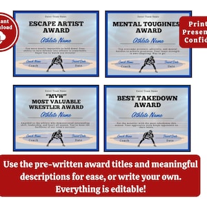 Editable Wrestling Award Certificates End of Season Wrestling Banquet ...